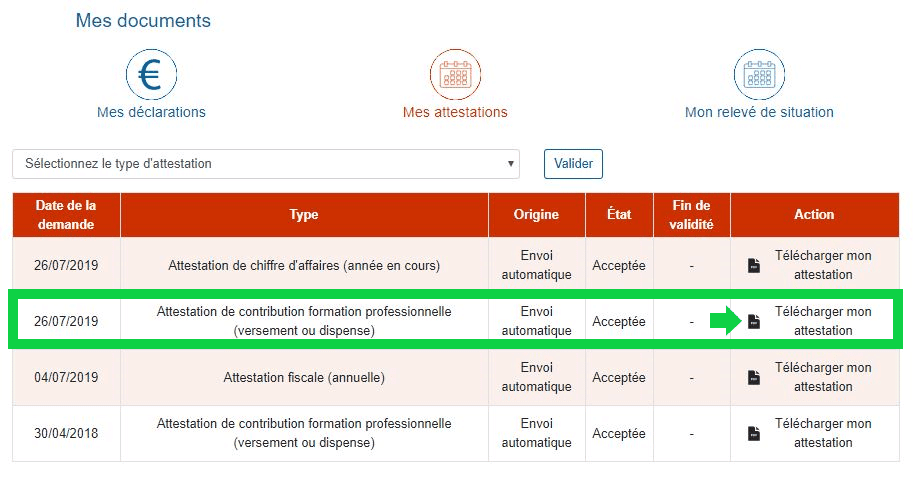 Attestation de contribution formation professionnelle 2026